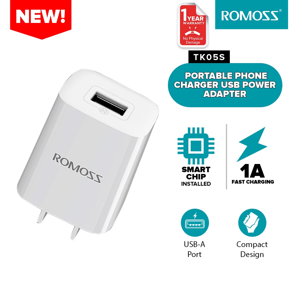 Romoss TK05S 5Watts Mobile Travel Charger USB Power Adapter Compact and ...