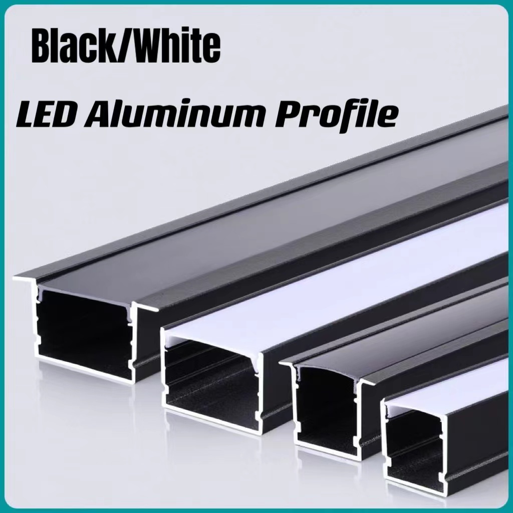 2Pcs,1M Each LED Aluminum Profile Track U Shape Flush Mount Black ...
