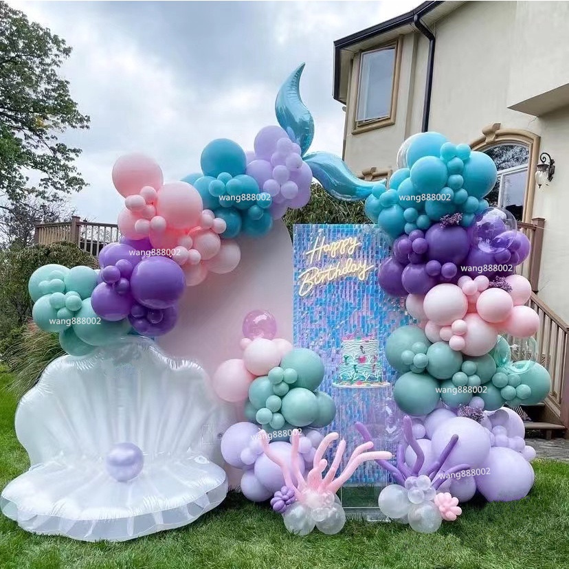 [Latest] Mermaid Theme Birthday Balloon Set Mermaid Aluminum Foil ...