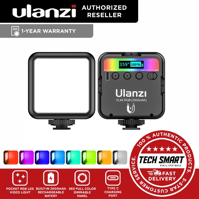 ULANZI VL49 RGB Video Lights, LED Camera Light 360° Full Color Portable Photography Lighting w 3 ...