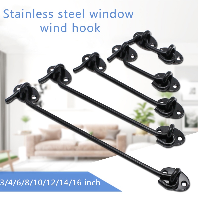 Black Stainless Steel Window Lock With Safety Switch Cabin Window Hook ...