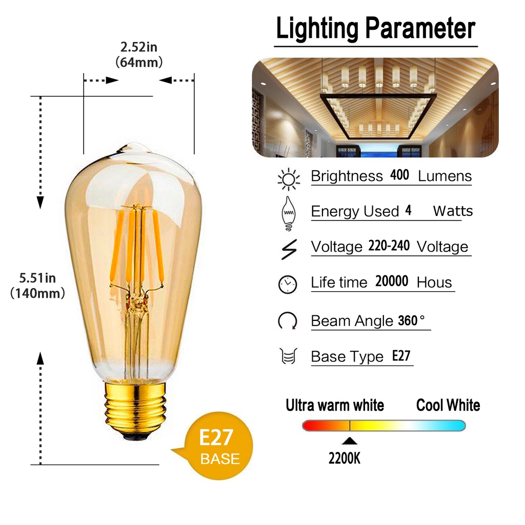 Vitange E12 E14 E27 LED Edison Bulbs 1W 2W 3W 4W 6W 8W LED Filament ...