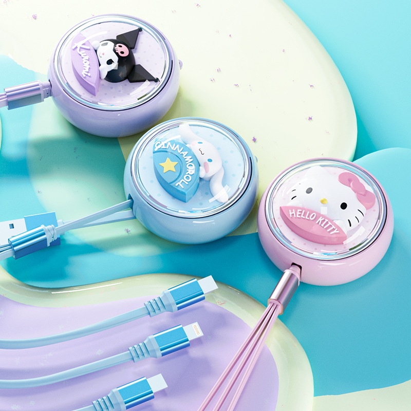 Kawaii Sanrios Charger Cable 3 In1 Anime Kitty Kuromi Cinnamorol Fast ...