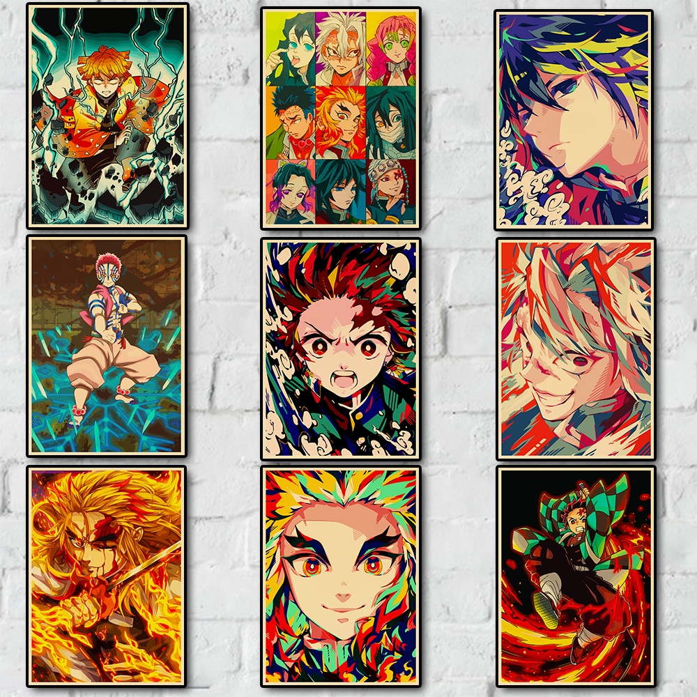Demon Slayer: Kimetsu No Yaiba Japanese Anime Retro Kraft Paper Poster ...