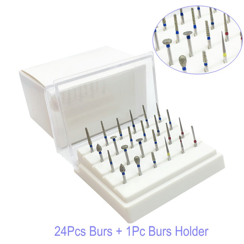 24Pcs Burs Set With Holder For Porcelain Shouldered Abutment Polishing ...