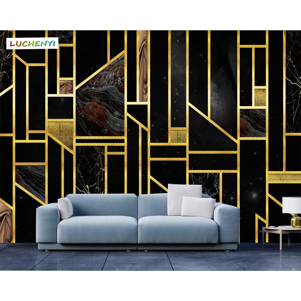 Custom 3D Modern Gold line Geometric square wallpaper mural living room ...