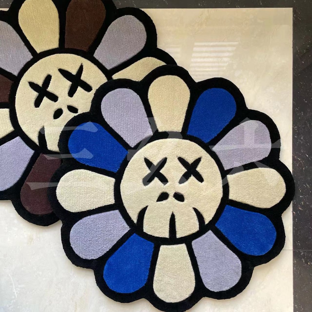 KAWS × Takashi Murakami Rug Sunflower Carpet Handmade Thick Mat ...