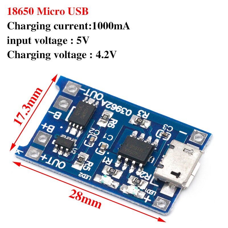 Micro USB 5V 1A 18650 TP4056 Lithium Battery Charger Module Charging ...
