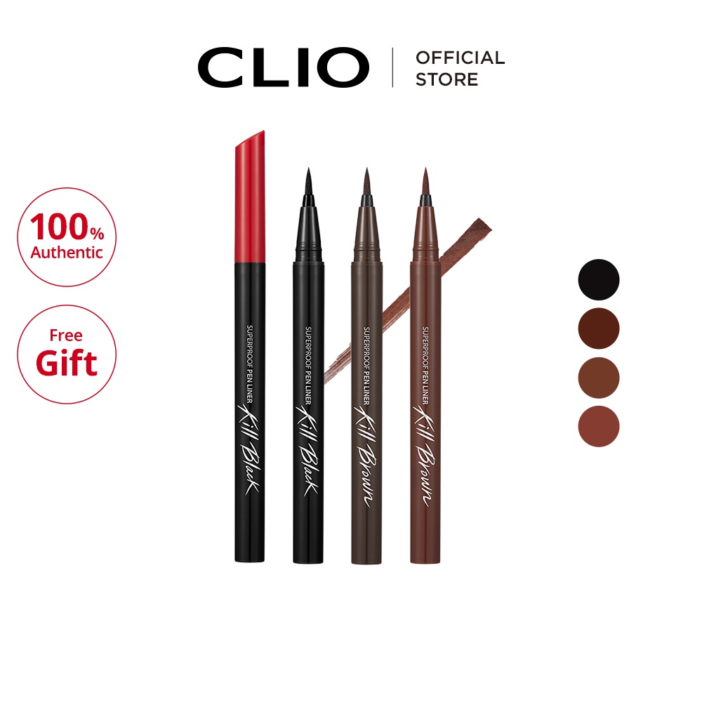 Clio Superproof Pen Eyeliner Kill Black, Brown 0.55ml | Long lasting ...