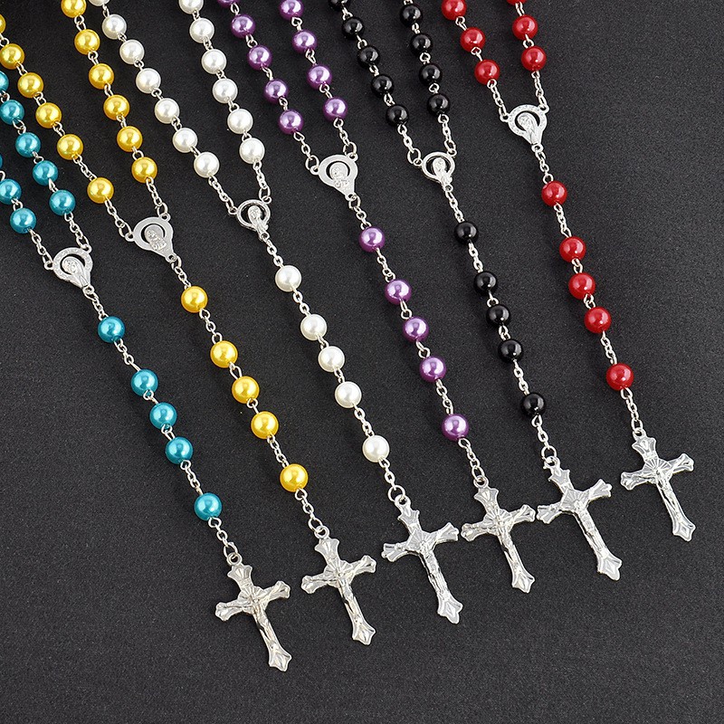 Catholic Rosary Beads Necklace with Jesus Christ Crucifix Cross Pendant ...