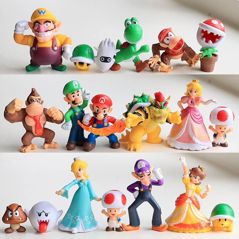18pcs/set Super Mario Bros Family PVC Figures Toys Mario Luigi Wario ...