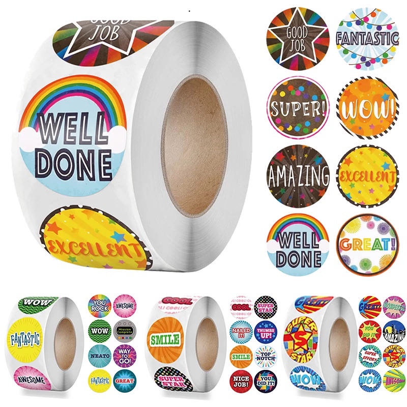 500pcs/roll Cute Reward Stickers Roll with Word Motivational Stickers ...
