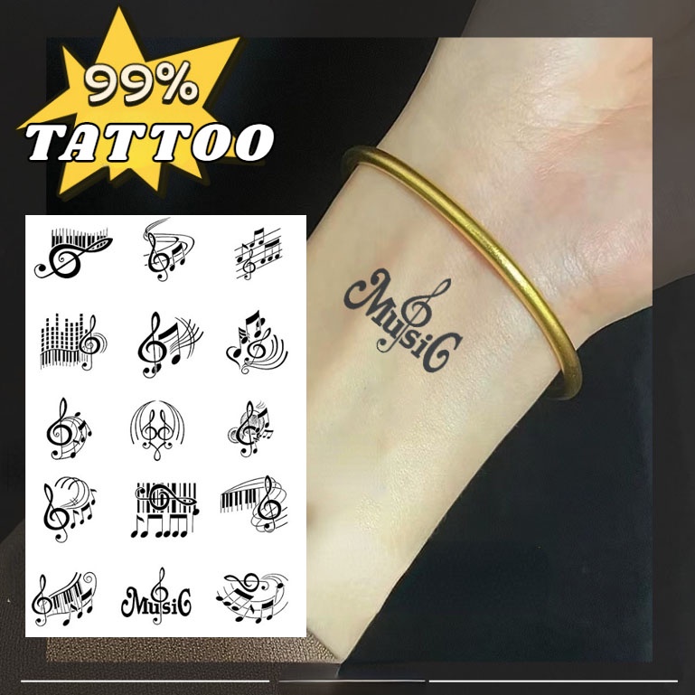 Music Note Tattoo Sticker Wrist Waterproof Long Lasting Temporary ...