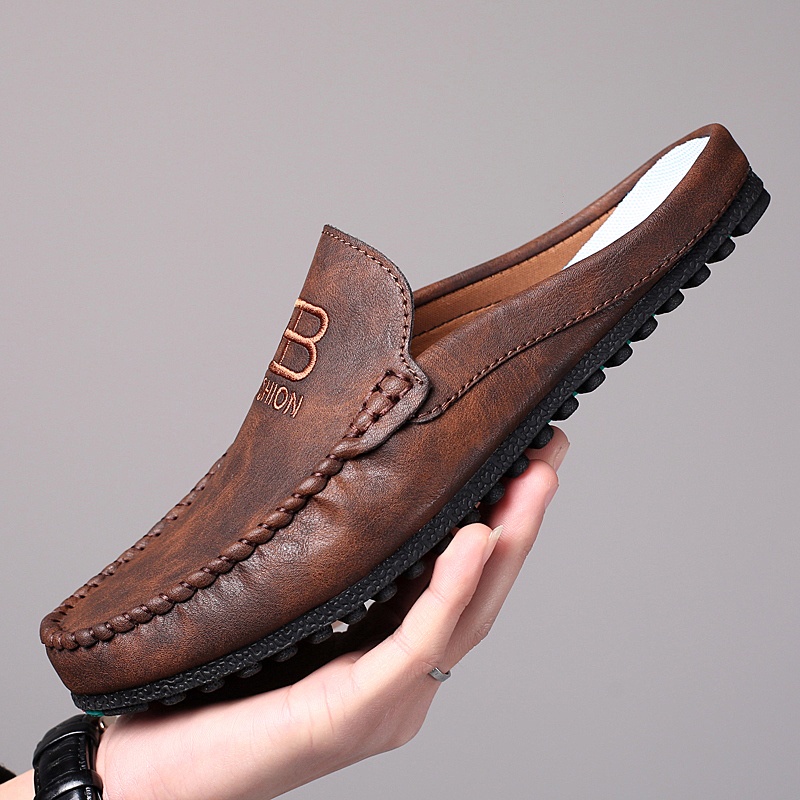 Men's half slippers Leather loafers Plus Size 39-44 Men Loafer Shoes ...