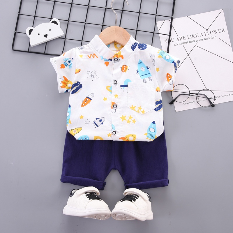 2pcs Kids Clothes Spaceship Rocket Print Short Sleeve Shirt Shorts ...