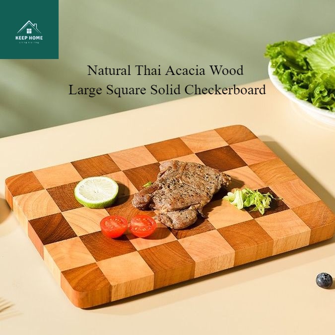 Keep Home Natural Thai Acacia Wood Chopping Board Steak Plate Fruit ...