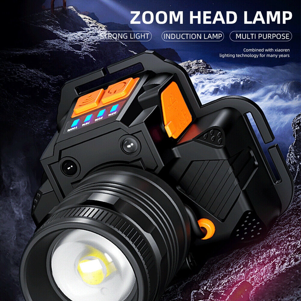 USB Rechargeable LED Headlamp Headlight Motion Sensor Head Torch Zoom ...