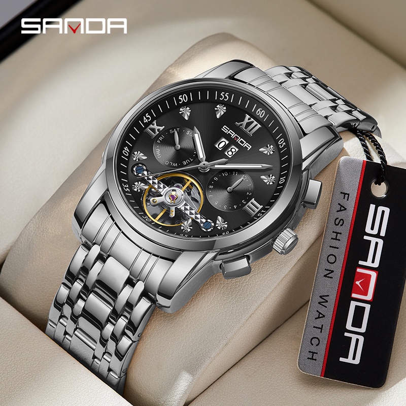 SANDA Official Fully Automatic Mechanical Steel Band Watch Fashion ...
