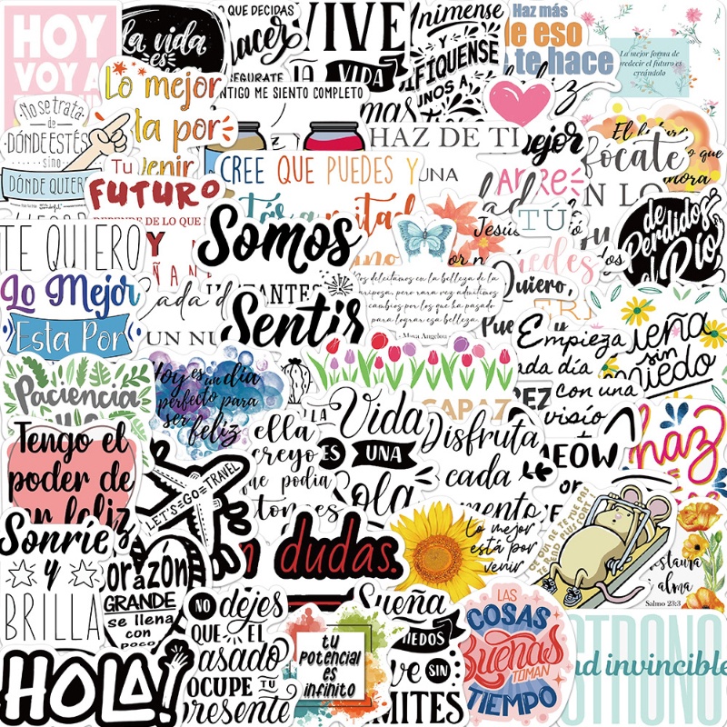 50pcs Spanish Inspiring Stickers Positive Quote Sticker Waterproof ...