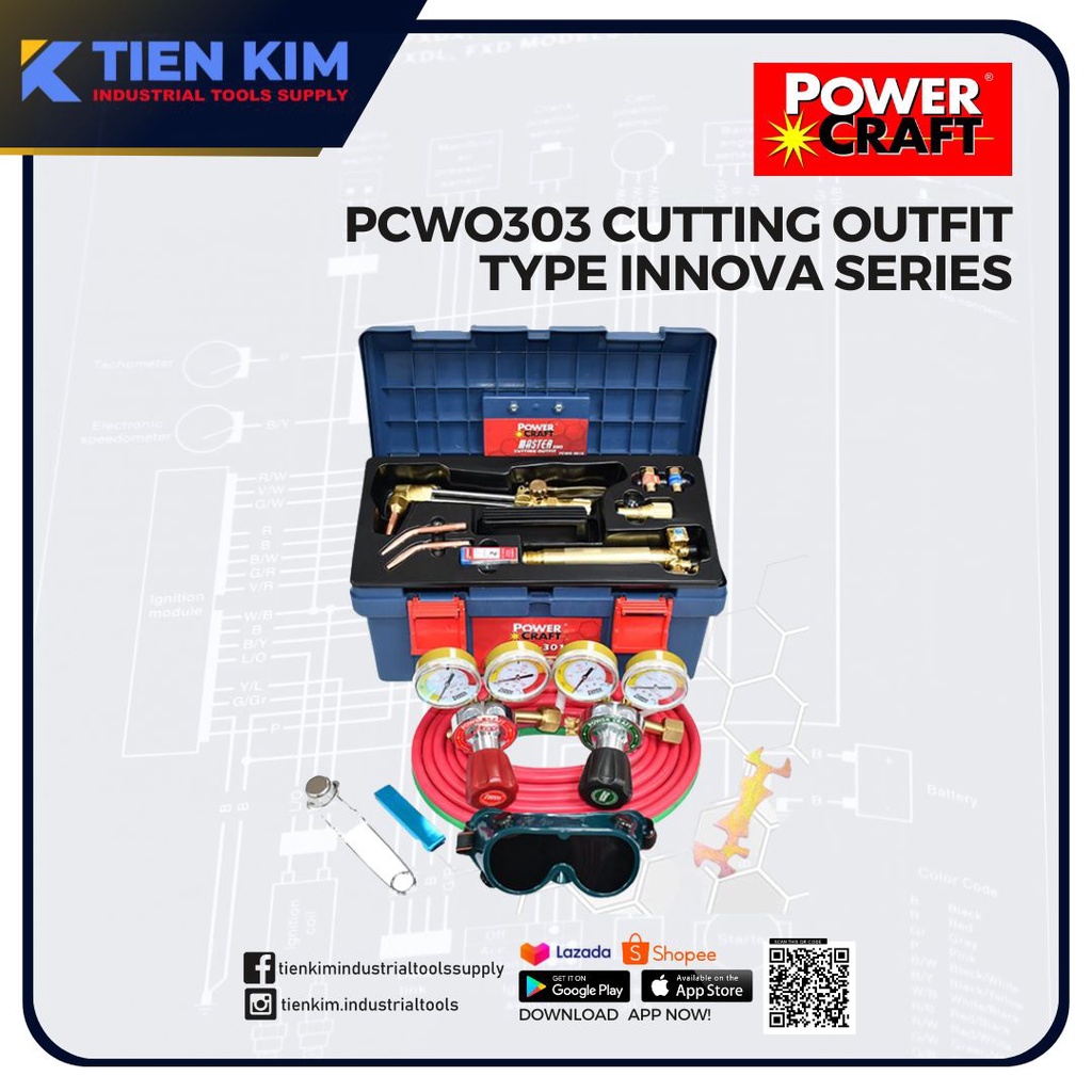POWERCRAFT Gas Cutting and Welding FLASH-BACK FREE Oxygen & Acetylene Outfit INNOVA Series ...