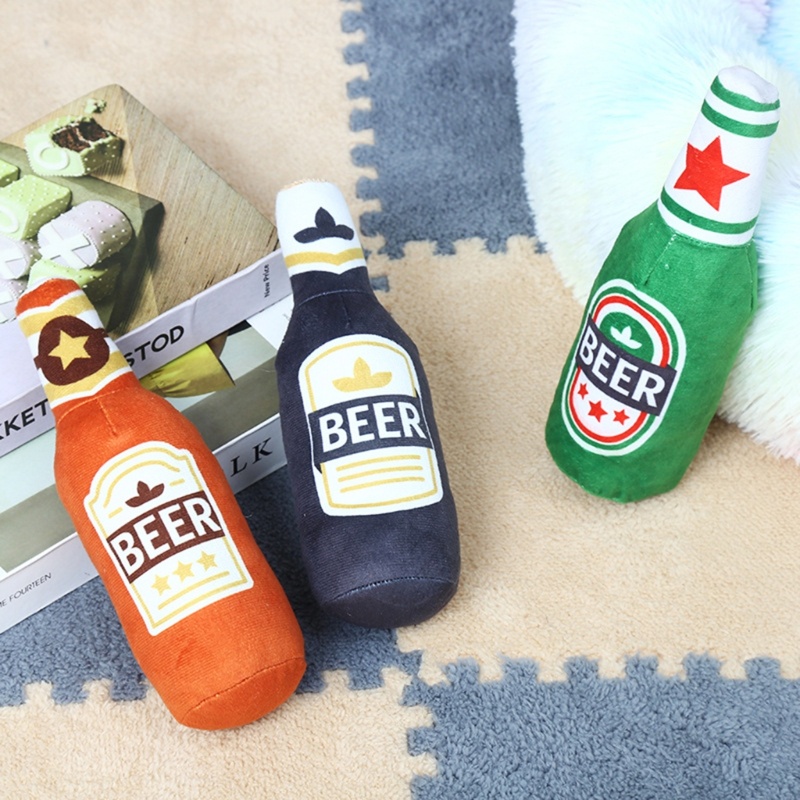 UKI Dog Tug-of-war Toy Squeak Beer-Bottle Shape for Medium Small Dogs ...