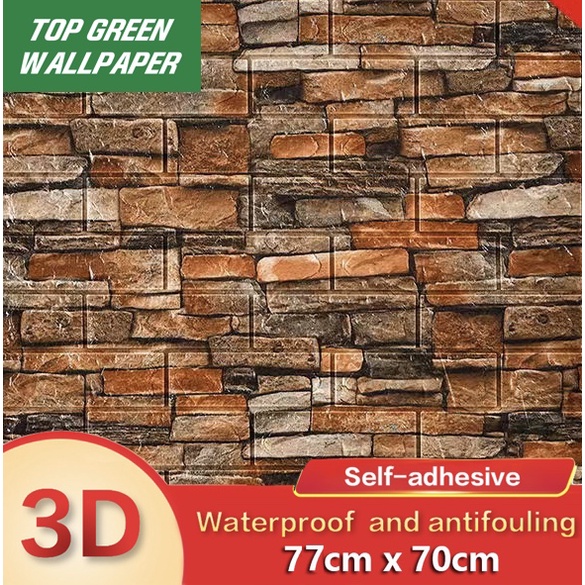 TopGreen 1 Pcs 77x70cm 3D Wallpaper Brick 3D Wall Sticker Foam Self ...