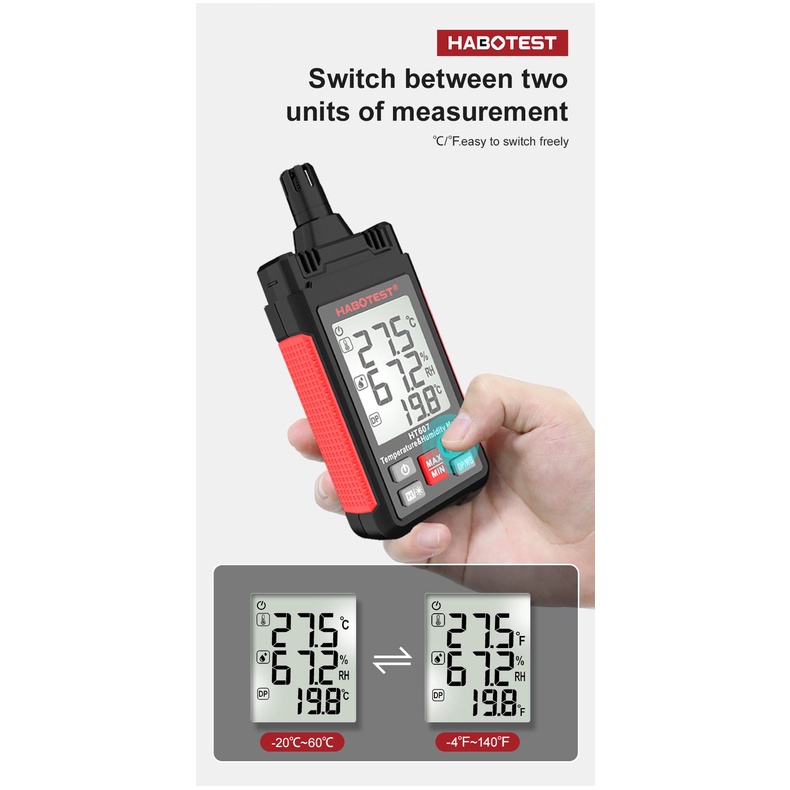 Digital Psychrometer Industrial Temperature Humidity Meter Handheld LCD ...