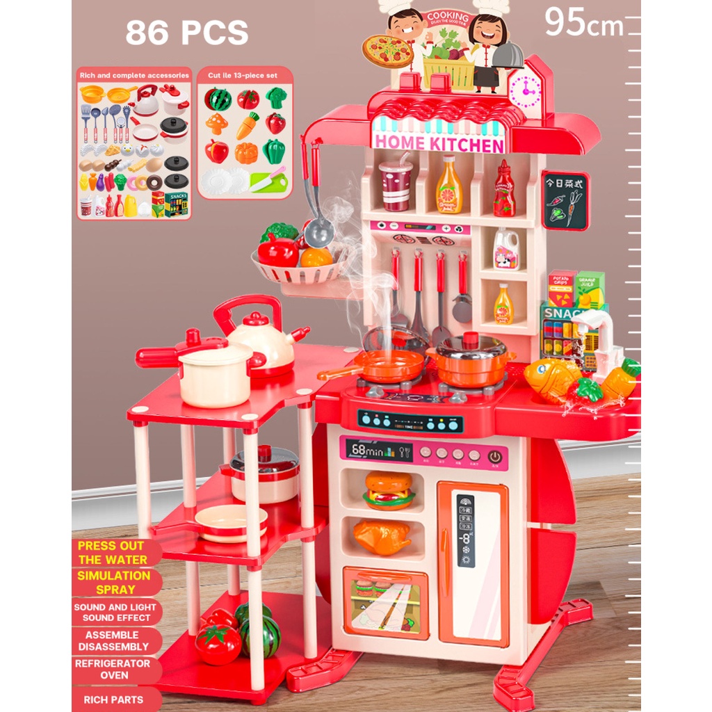 YUNLEO 95cm Kitchen Toys For Girls Big Size Real Steam Working Mini ...
