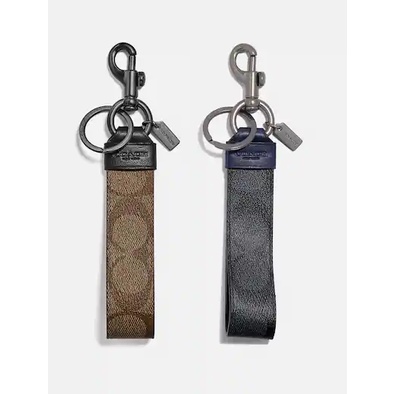 Coach Large Loop Key Fob In Signature Canvas Charcoal / Tan | Shopee ...