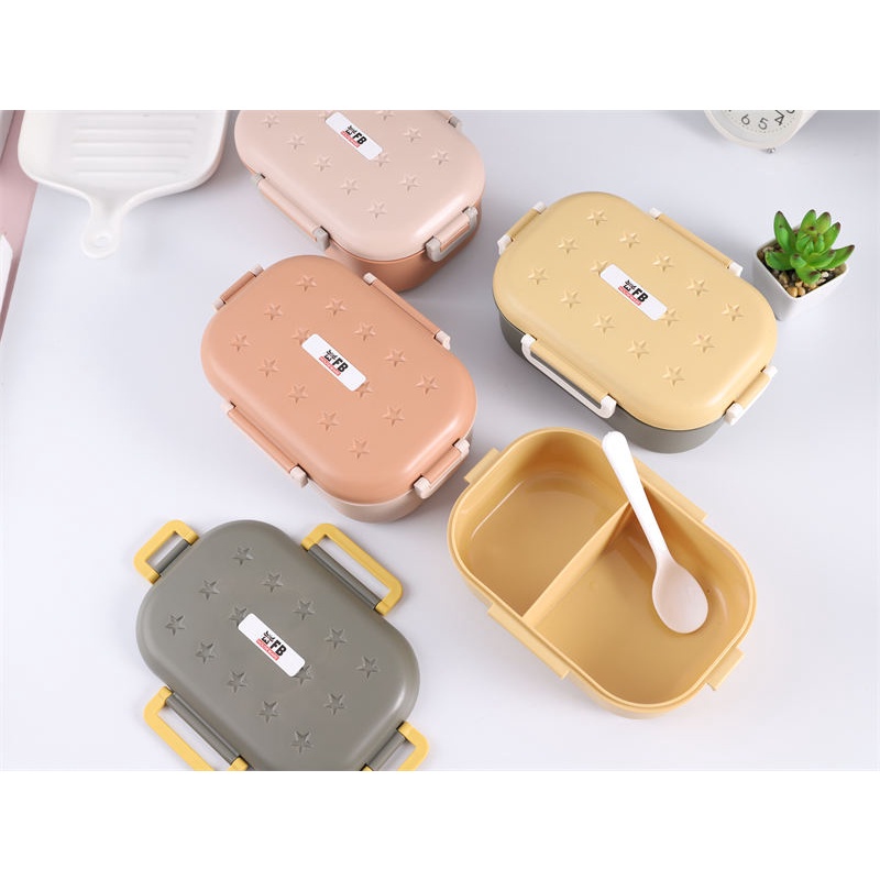 Sealed Double-compartment Plastic Lunch Box with Spoon Divider Lunch ...