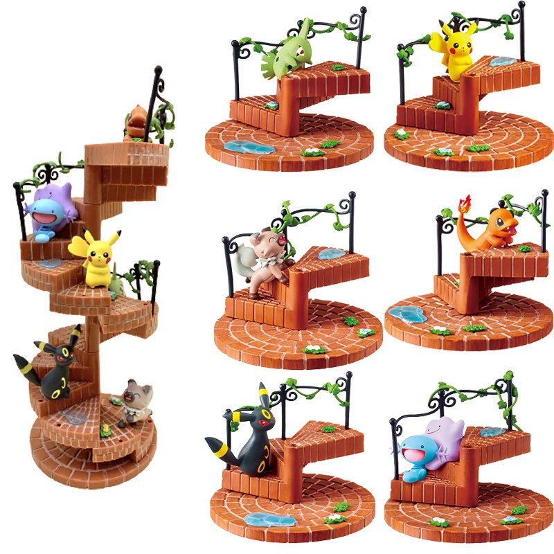 6pcs Pokemon Spiral Staircase Anime Figure Pikachu Umbreon Charmander ...