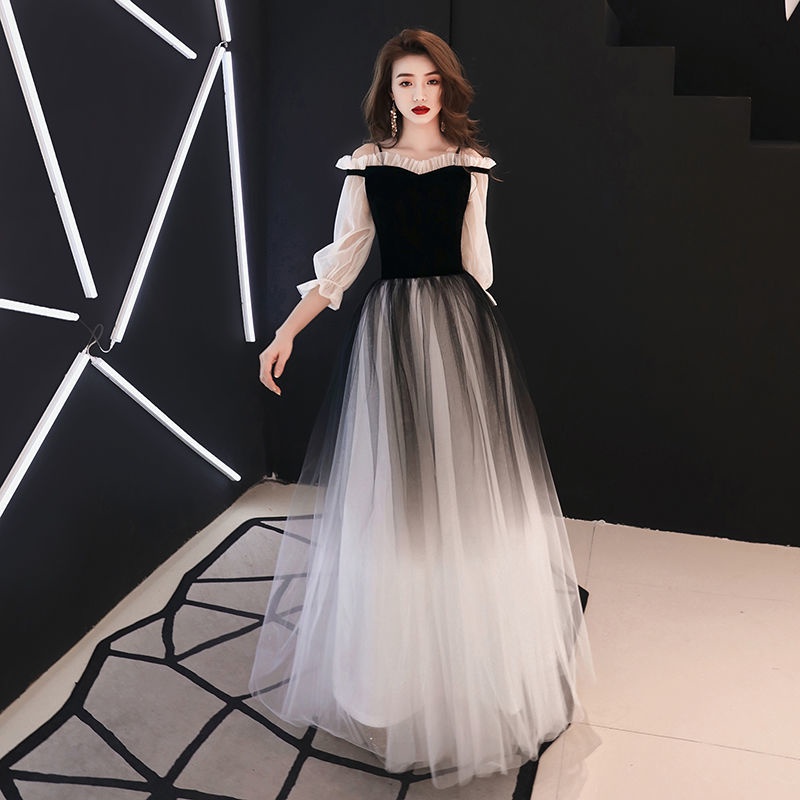 New Banquet Gown Annual Meeting Evening Dress Host Evening Dress Black Long Dress Woman Shopee