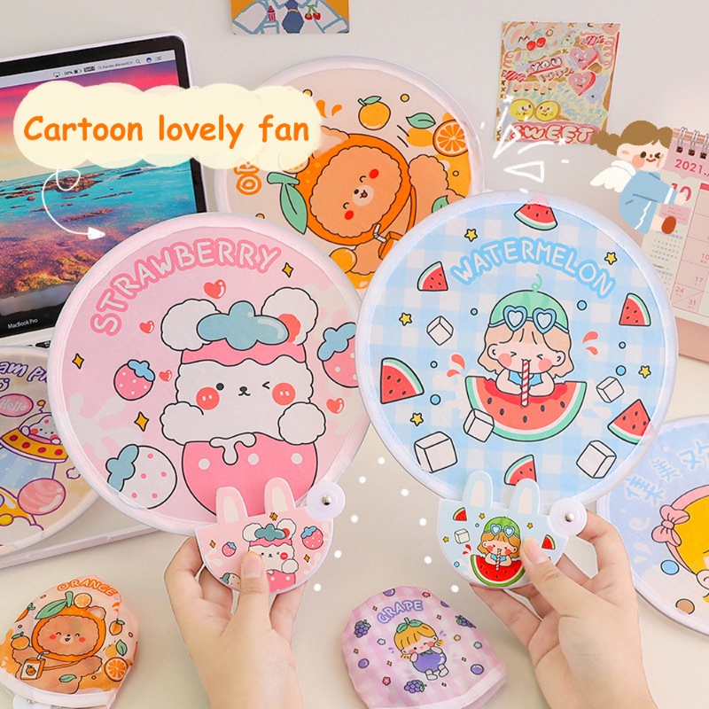 Summer Mini Cartoon Cute Round Fan / Students Children Portable Travel ...