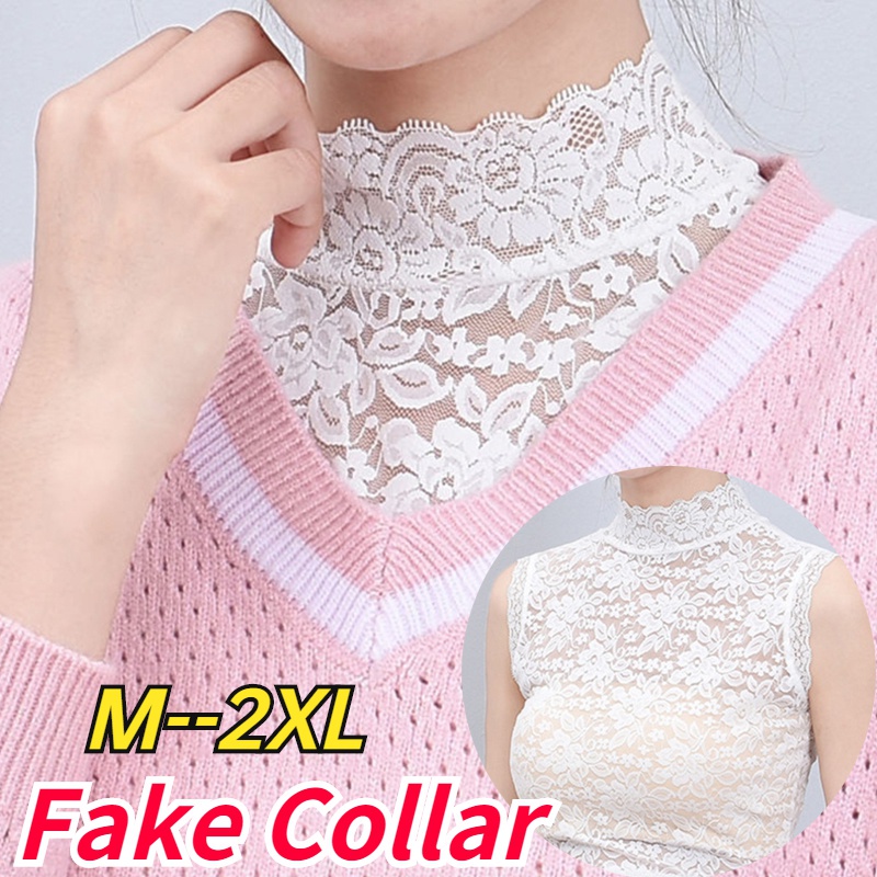 Women Sleeveless Cape Covering Collar Fake Turtle Neck False Lapel Tops ...