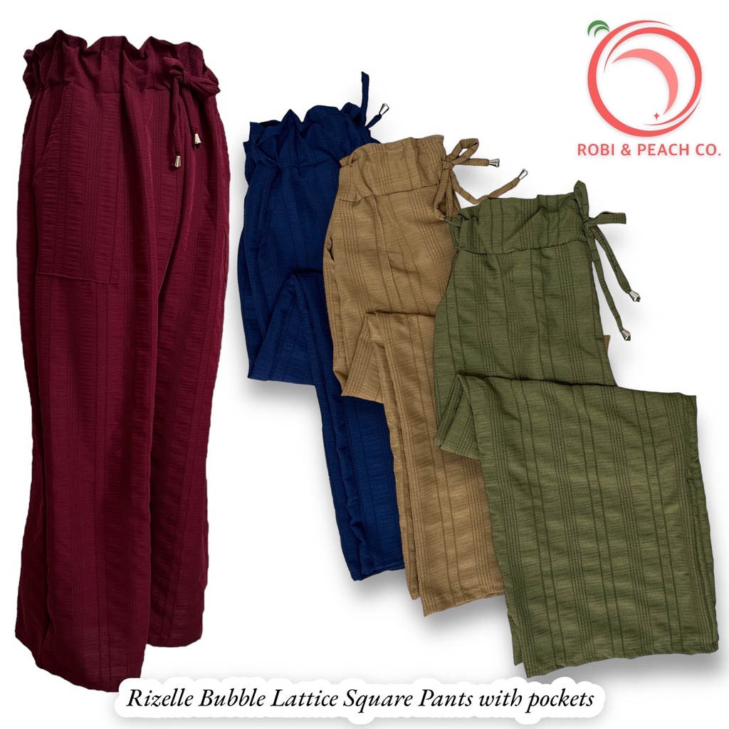 Robi & Peach: Rizelle Bubble Lattice Square Pants with Side Pockets ...
