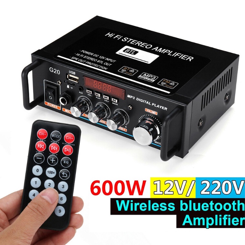 12V 220V 800W Bluetooth 5.0 Amplifier for speaker 2.0 Channel Car Audio ...