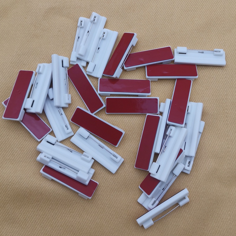 (20PCS/PER PACK) Self-adhesive Plastic Badge Pin 4x1.2cm for school ...