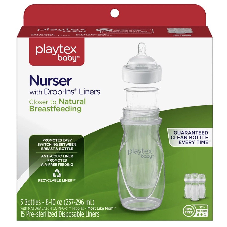 Playtex Baby Nurser with Drop-Ins Liners Baby Bottles, 8 oz, 3 Pack ...