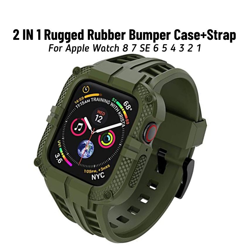 2 in 1 Rubber Strap +Bumper Case for iWatch Band 8 7 45mm 41mm Rugged ...