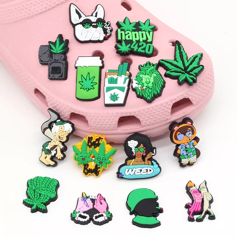 Cartoon Green Leaf Jibbitz Charms Weed Plant Croc Jibbits Cannabis ...