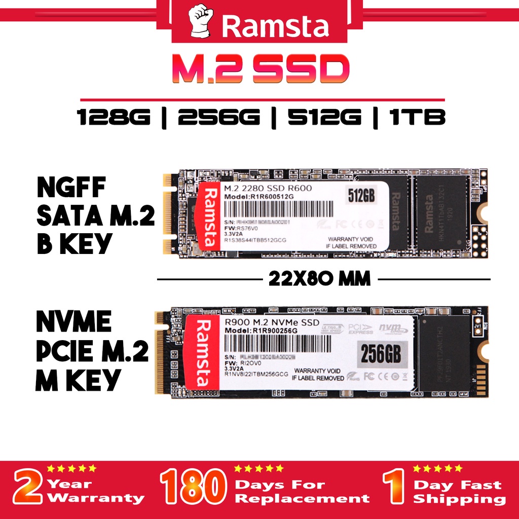 Ramsta M.2 SSD 2Model R600-NGFF SATA | R900-NVMe PCIe | Capacity 128G ...
