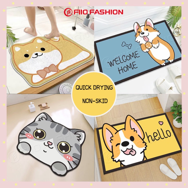 Cartoon doormat Animal Print Welcome Doormat Cat Puppy Dog Yellow Corgi ...