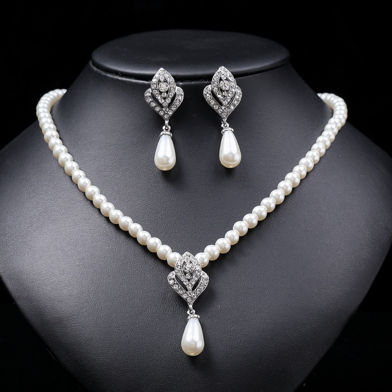 Pearl Necklace Earring Set Simple Pearl Sweater Chain Bridal Jewelry ...