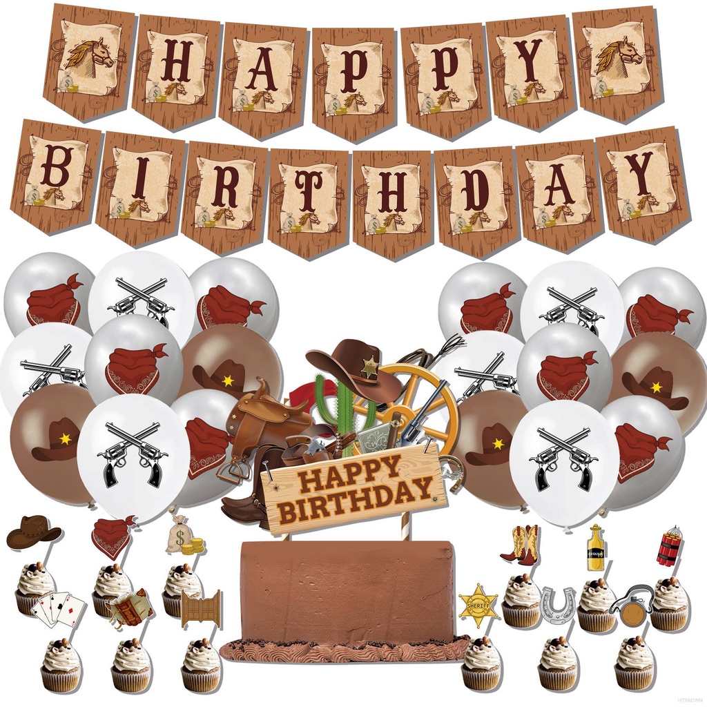 NEW west cowboy Theme kids birthday party decorations banner cake ...