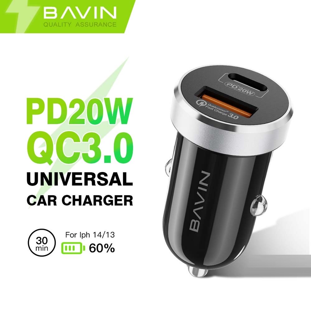 BAVIN PC863 PD Super Fast Charging Car Charger Dual Port Qualcomm 3.0 ...