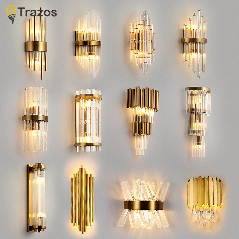 Trazos Sunmeiyi Modern Crystal Wall Lamp Luxury Golden Sconce Light For ...