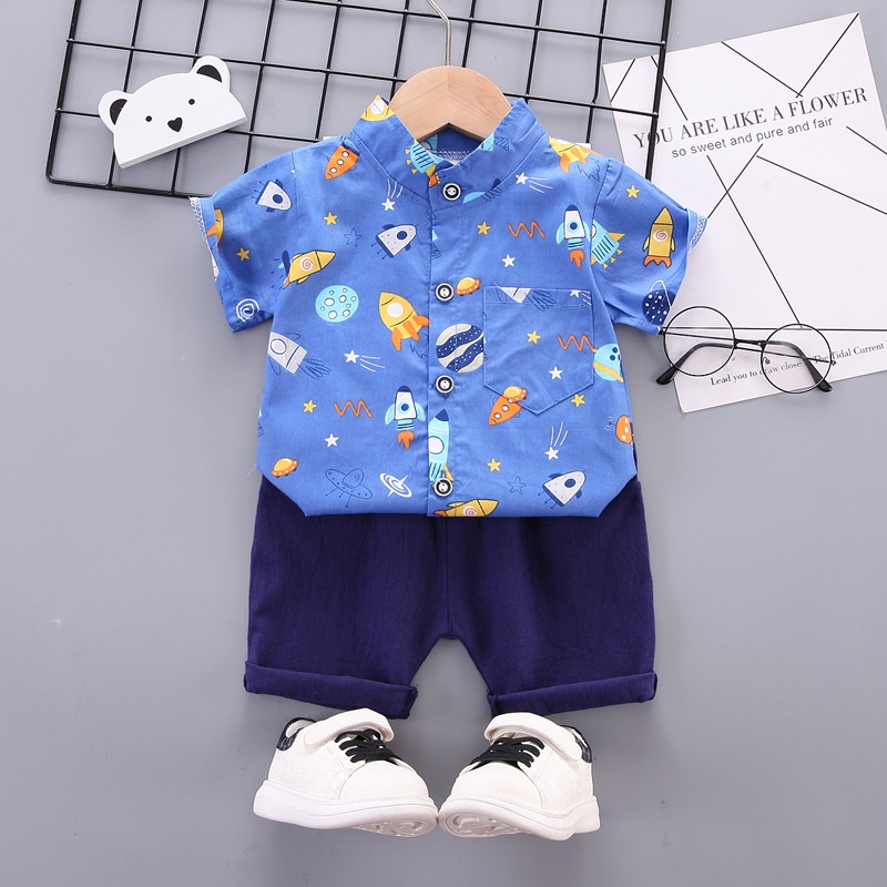Baby Clothes for Boys Spaceship Rocket Print Shirt Shorts Short Sleeve ...