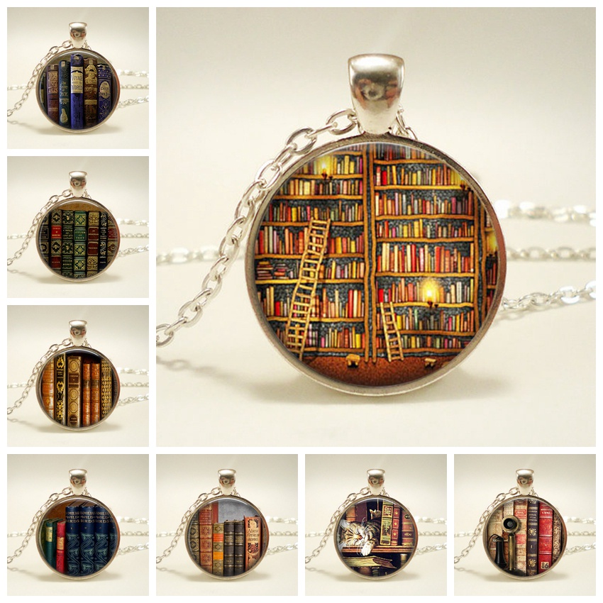 2023 New 2019 New Fashion Necklace Glass Dome Vintage Library and Books ...