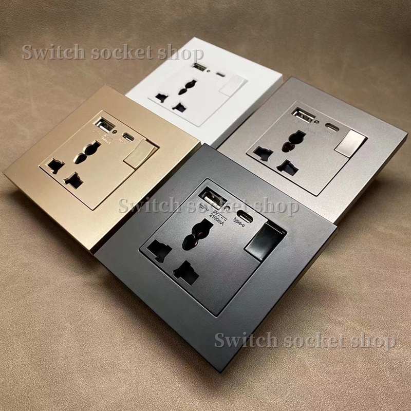 Type 86 one gang power control switch three-hole USB+type-c luxury PC ...