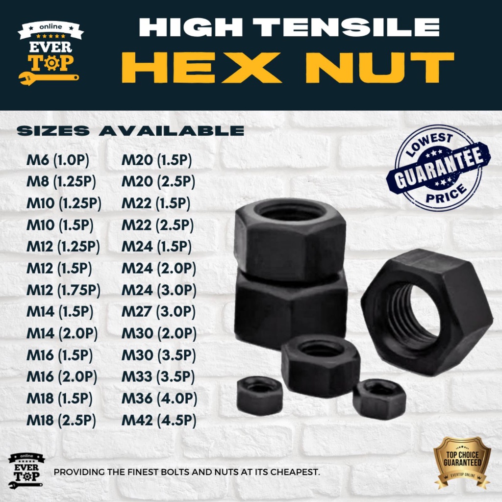 (6mm-27mm) High Tensile Hex Nut | Black Oxide Finish Hi-Tensile ...